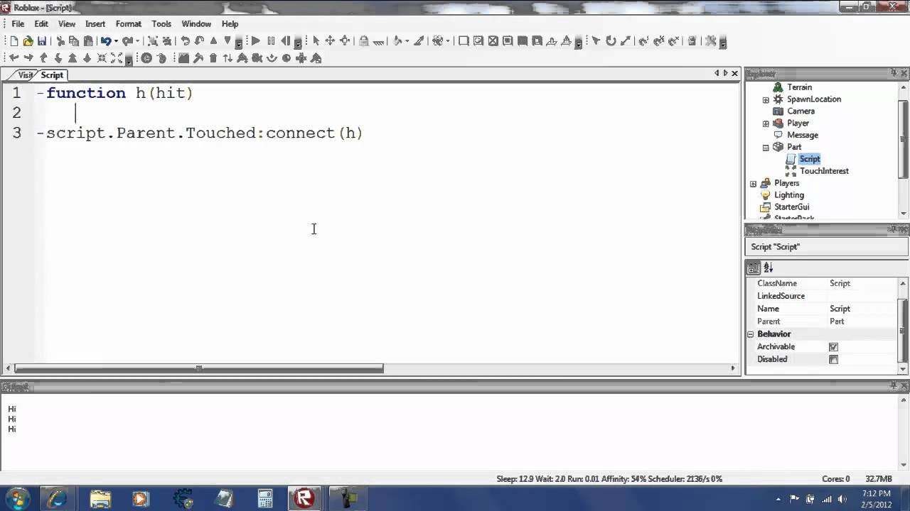 Roblox Scripting Tutorial Part 9- touched functions