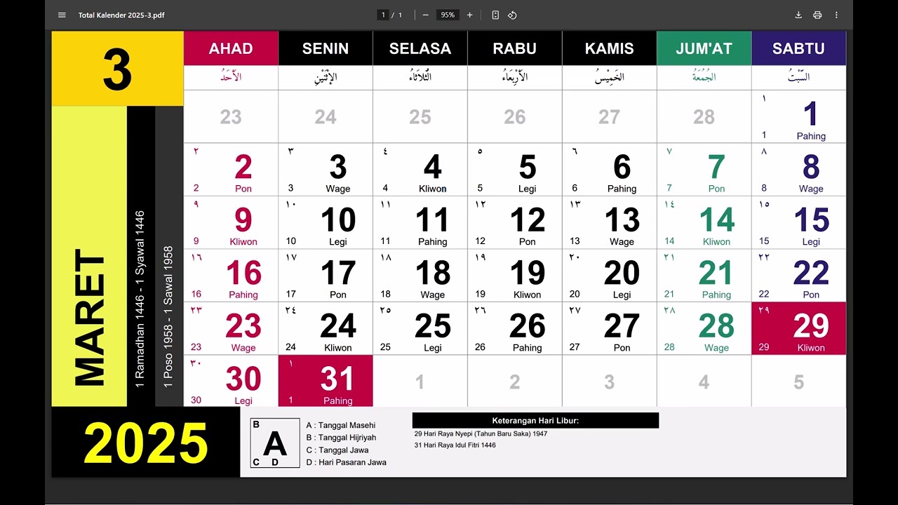Kalender Maret 2025