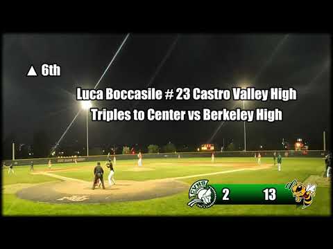 Luca Boccasile #23 Castro Valley High hits a Triple to Center vs Berkeley High May 12, 2023