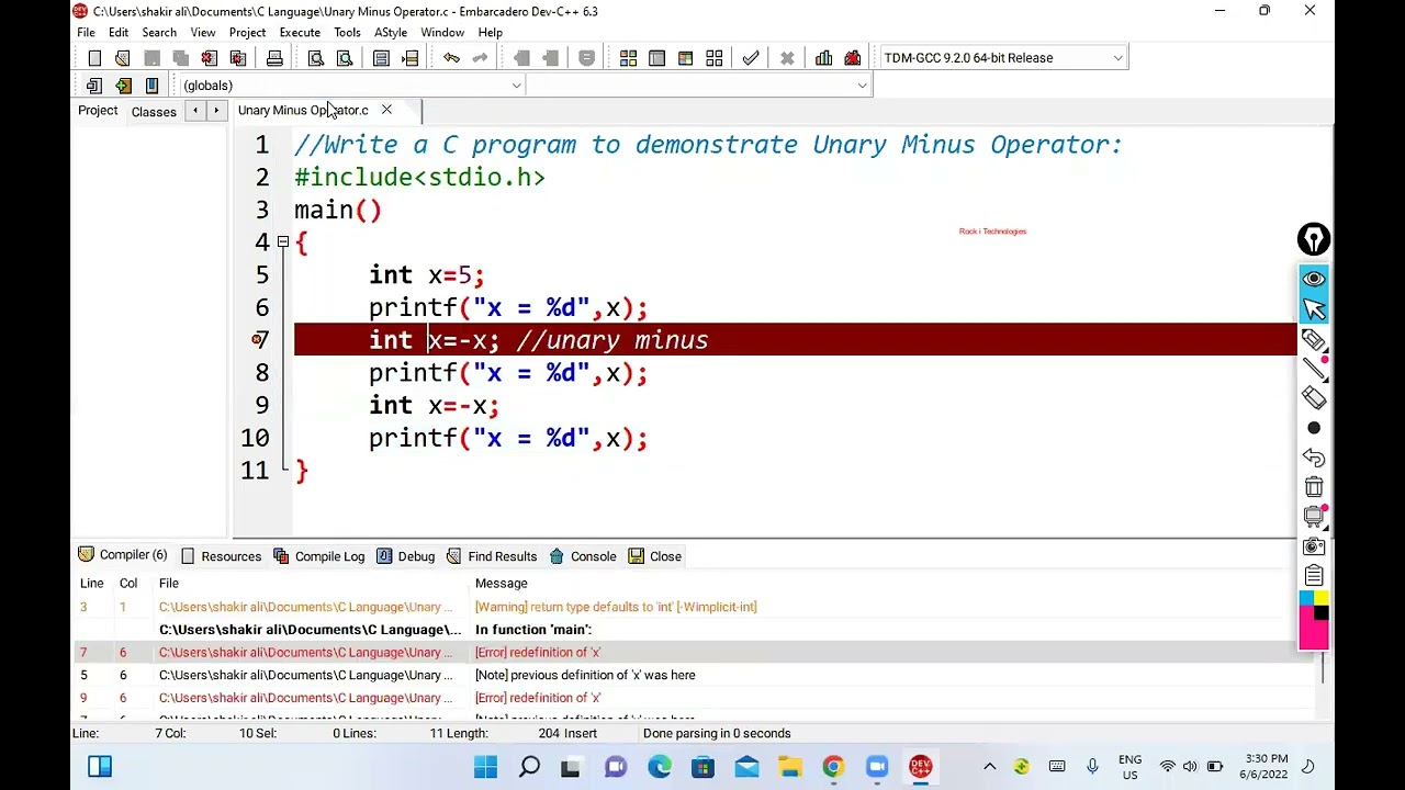21. Write a C program to demonstrate Unary Minus Operator | Practical Exam 1 | Other Operators