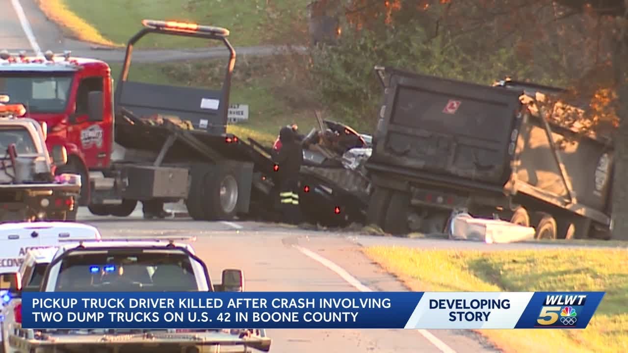 1 dead after crash involving dump trucks, pickup truck in northern Kentucky