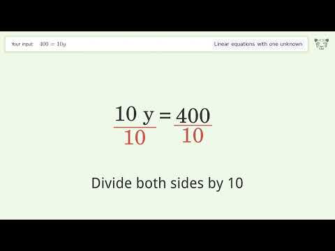 Linear equation with one unknown: Solve 400=10*y step-by-step solution