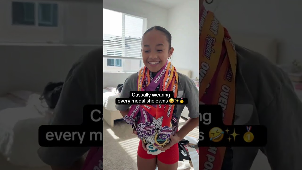 I walked into her room& saw her wearing all of these Lol #dancer #momlife #medals #dance #dancelife
