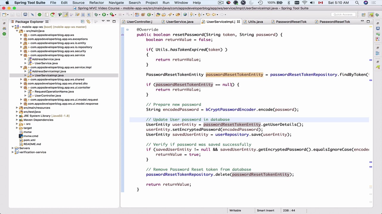 Password Reset in REST API -14- Password Reset Service Function