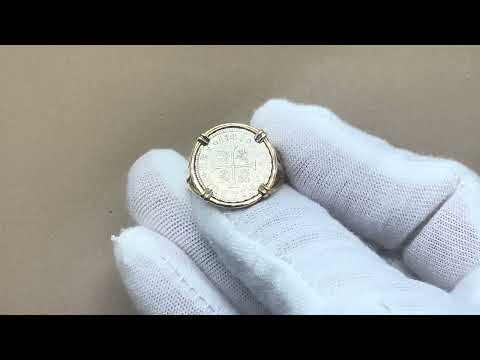 Spanish 1749 King Ferdinand VI Half Real Cross Coin in Gold Ladies Ring