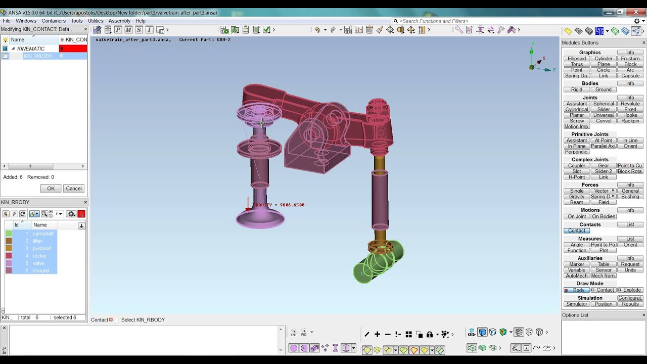 KINETICS tutorial Part 5 - Contact Simulation of a Valvetrain model - Contacts Definition