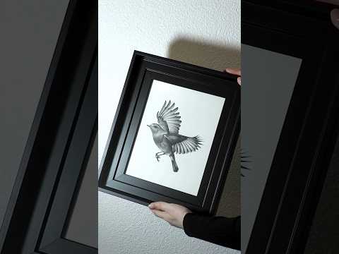 Framed pointillism bird drawing