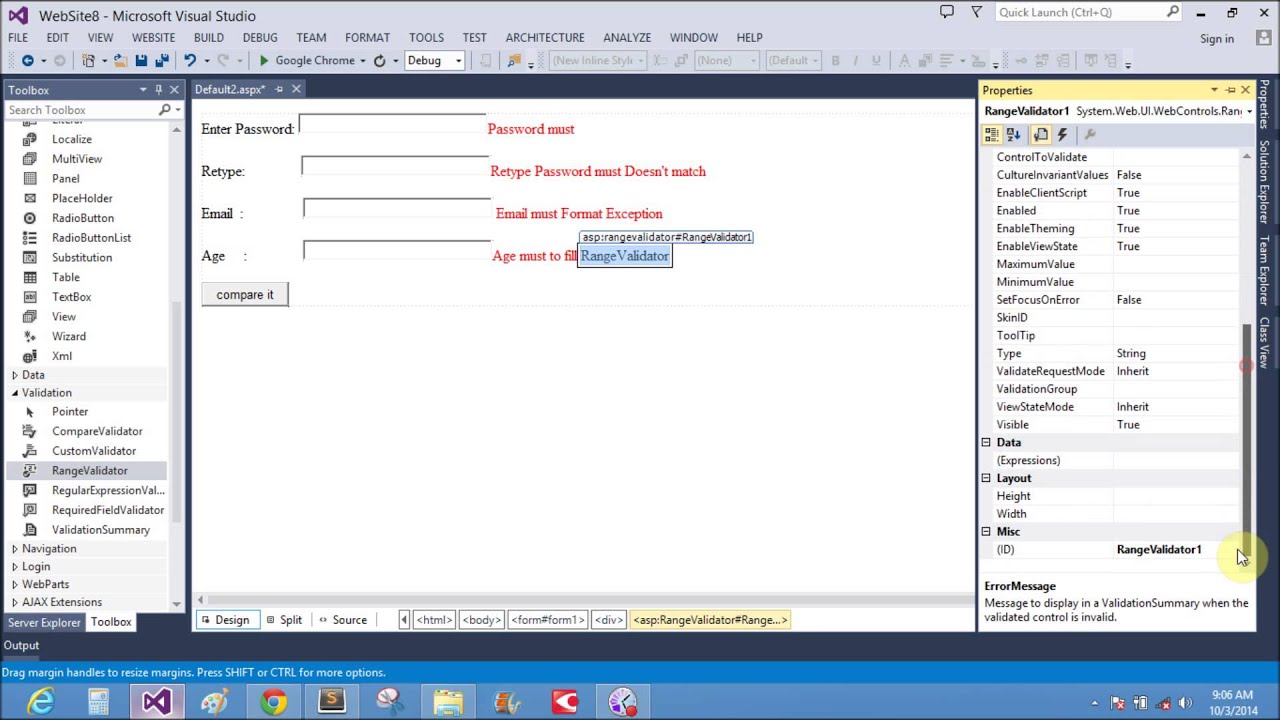 How to use range validator in asp net