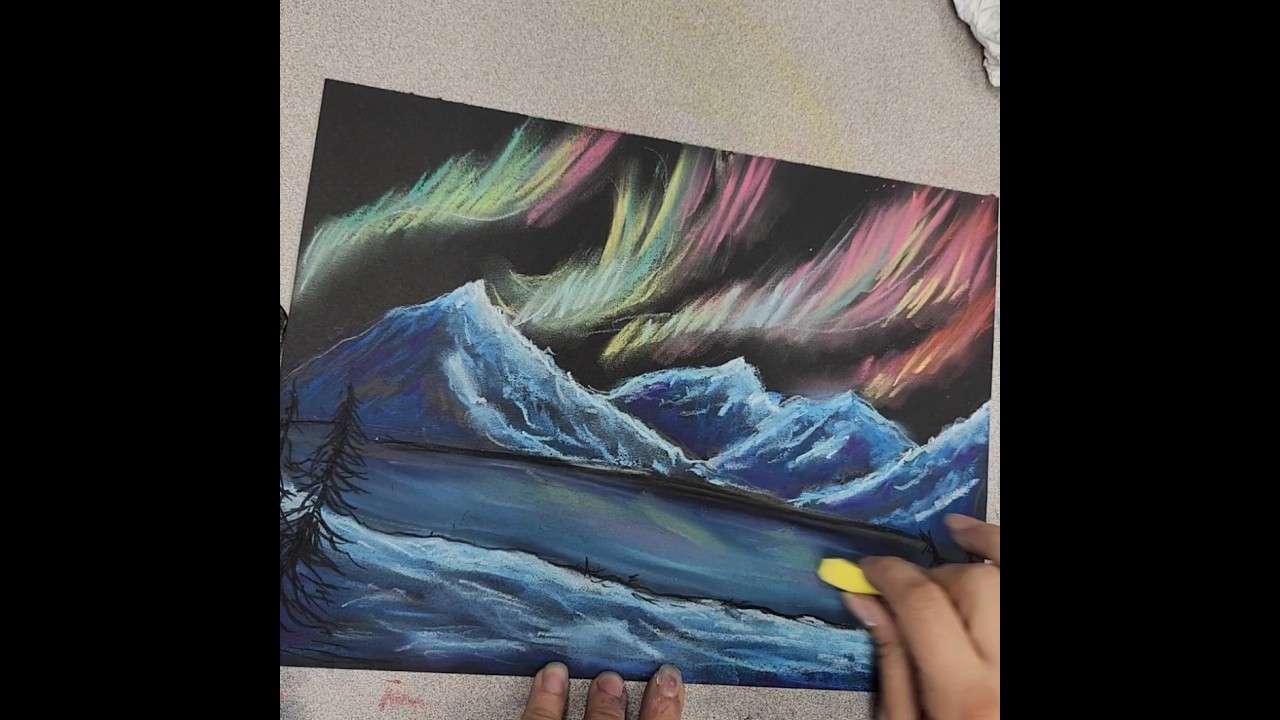 Winter scene chalk pastel art (middle school project) #art #schoolart #chalkart