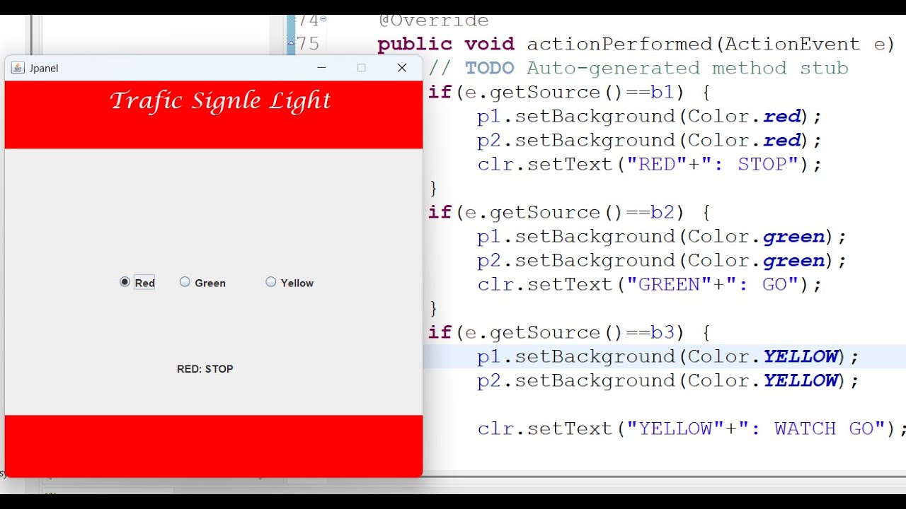 Java GUI Project | Traffic Light Example using JRadioButton | Swing Tutorial for Beginners