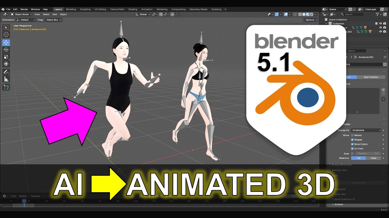 Generate 3D Character & Animation with AI (Meshy AI to Blender 5.1 Full Workflow)