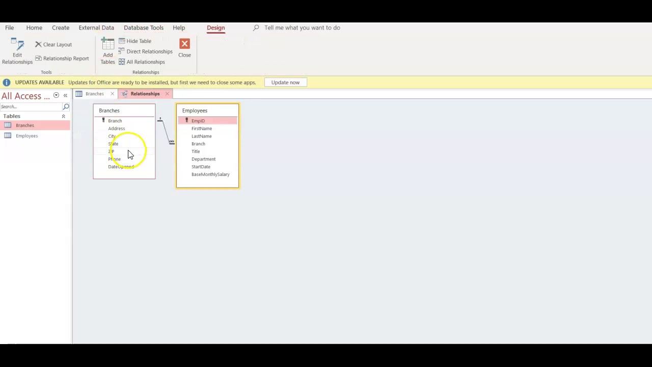 Design View vs. Datasheet View and Relationships