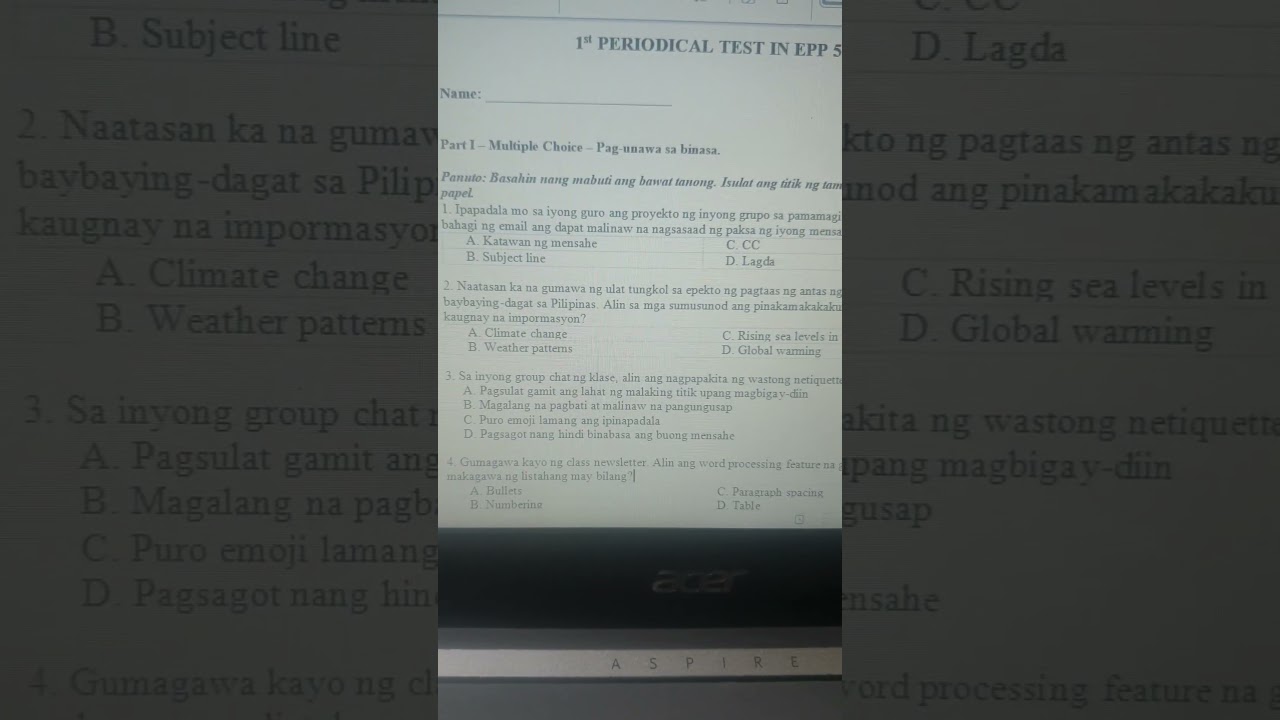 FIRST PERIODIC TEST IN EPP 5 (ICT) #matatagcurriculum #periodictest #shorts #viral