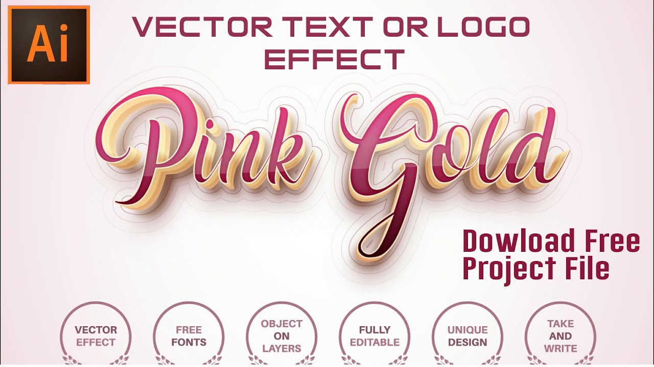 Editable Vector Text Effect - Pink Gold - Adobe Illustrator - Focalhelp - FREE DOWNLOAD