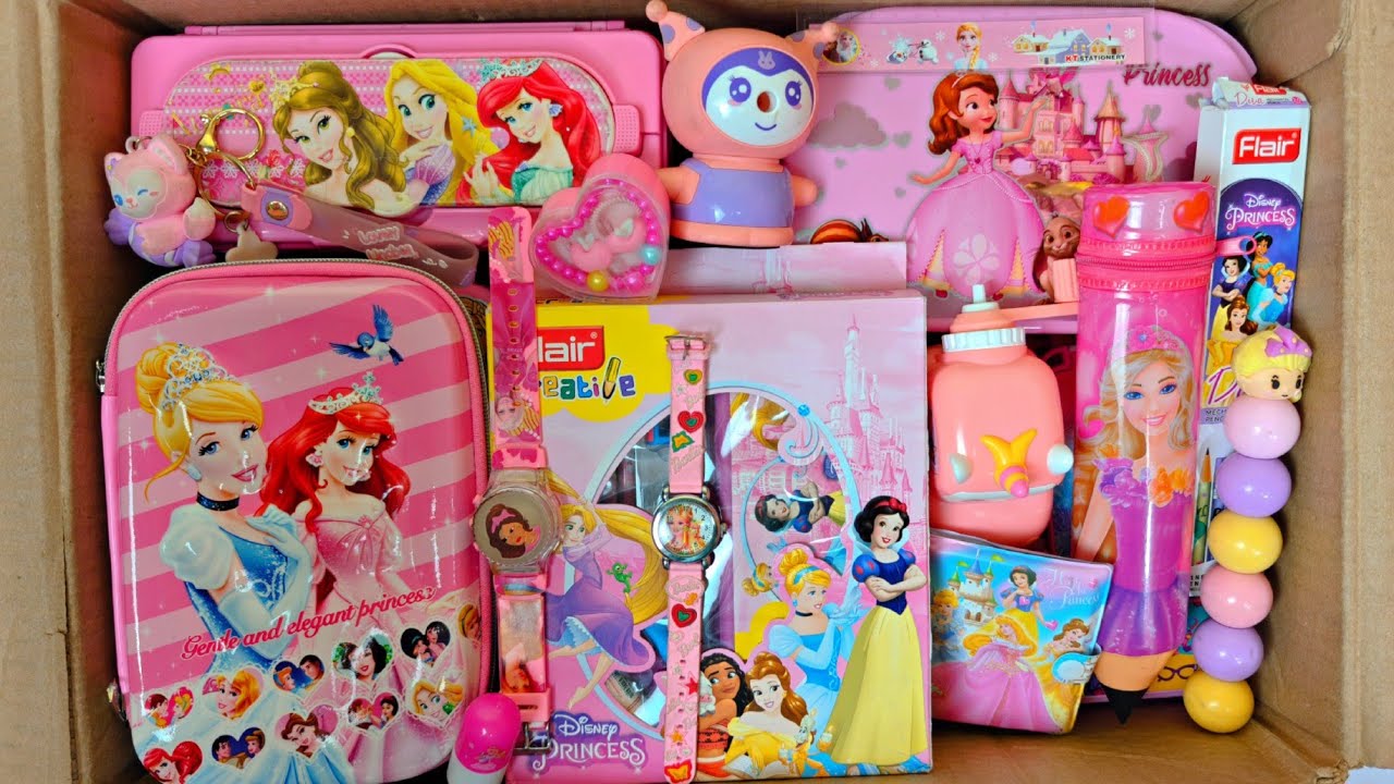 Unboxing princess Stationery For Girls princess Pencil Box, Sharpener, highlighter, mirror, Pen, Etc