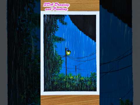 Rain at Night | Rain Painting for Beginners | Easy Acrylic Painting Ideas