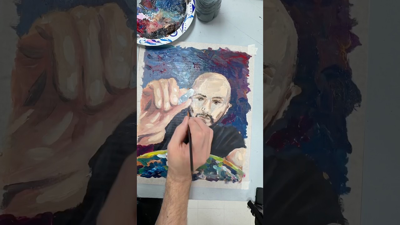 Quick self portrait using acrylic paint #art #teacher #artist #painting #selfportrait