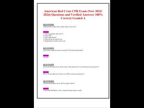 AMERICAN RED CROSS CPR EXAM NEW 2023 2024 QUESTIONS AND VERIFIED ANSWERS 100 CORRECT GRADED A