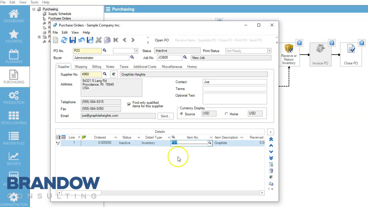 Generating a PO in MiSys Manufacturing