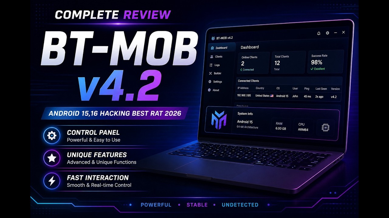 BTMOB v4.2 Latest Android RAT 2026 | Live Demo + APK Builder + License Generator