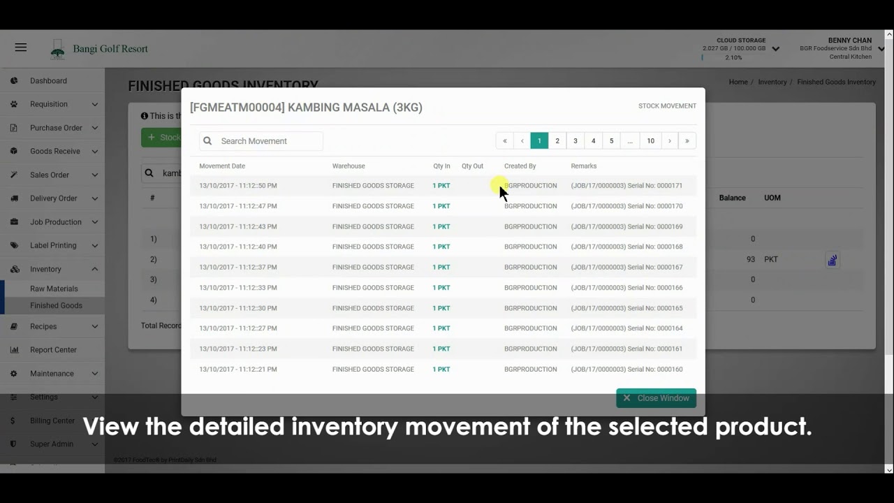 12. Inventory Movement Details