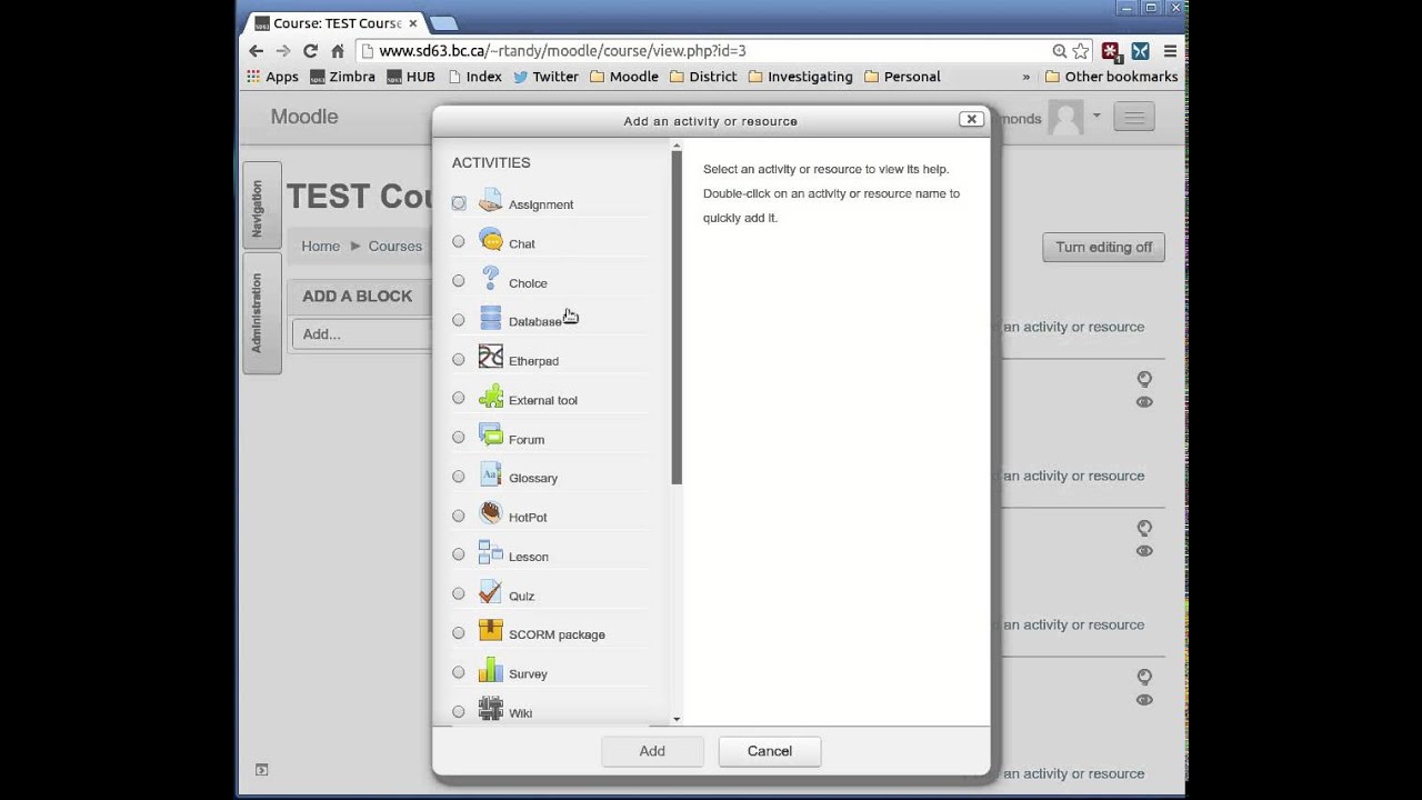 Moodle: Add an Activity or Resource