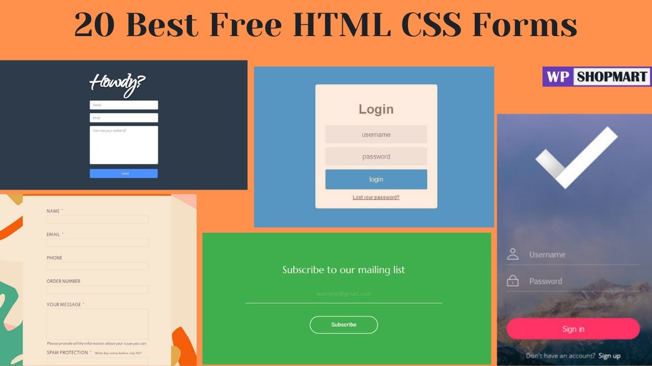 20 Best Free HTML CSS Forms Designs Examples | Pure CSS Login | Signup Registration Form Examples