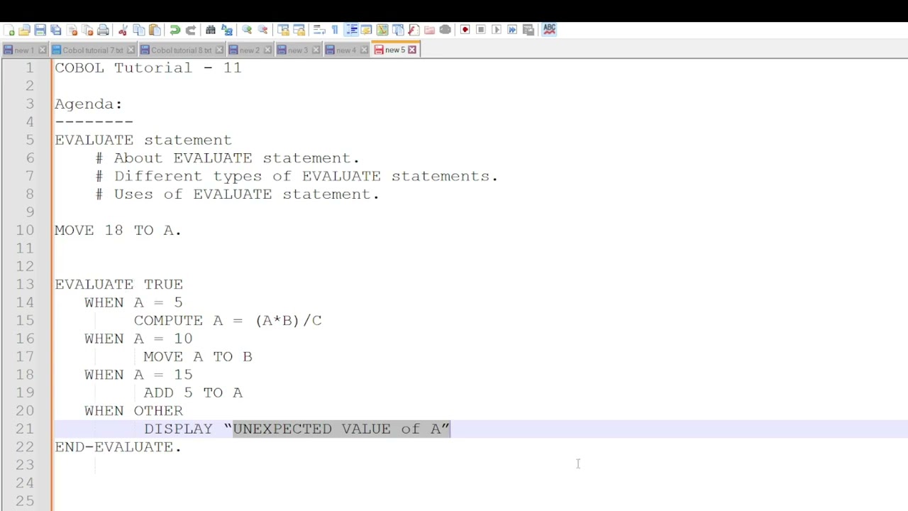 COBOL Tutorial Part  11 EVALUATE Statement