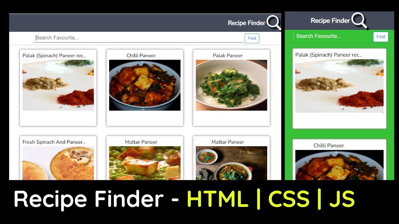How to Create Recipe Finder App using HTML CSS JavaScript Project 🍕🍕 | Responsive Design CSS