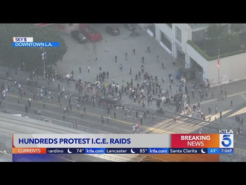 Hundreds protest the ICE raids in Los Angeles