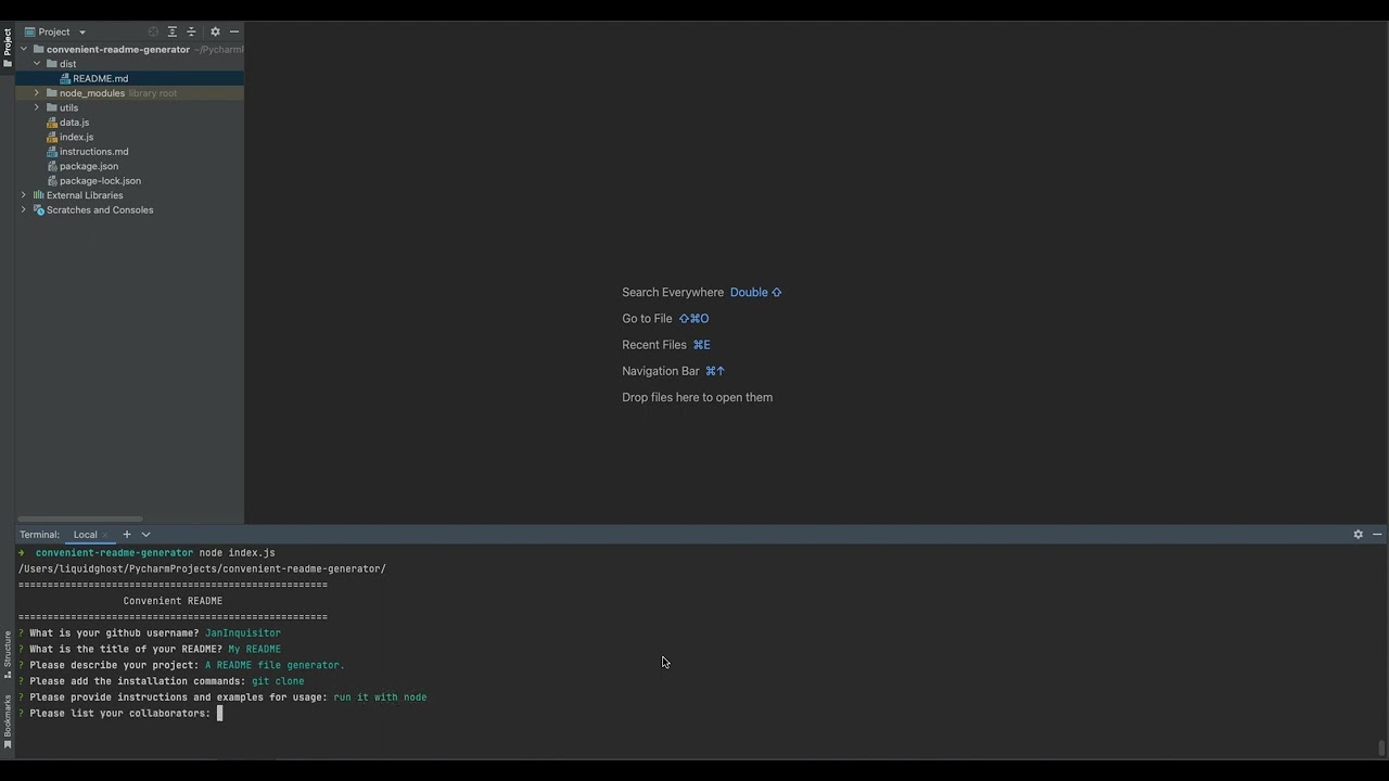 Readme file generator made with Node.js