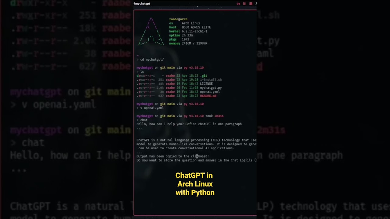 ChatGPT on Arch Linux with Python
