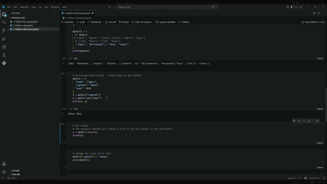 3 - Python Dictionary Tutorial for Beginners | Keys, Values, Update, Add Items, Nested Dictionaries