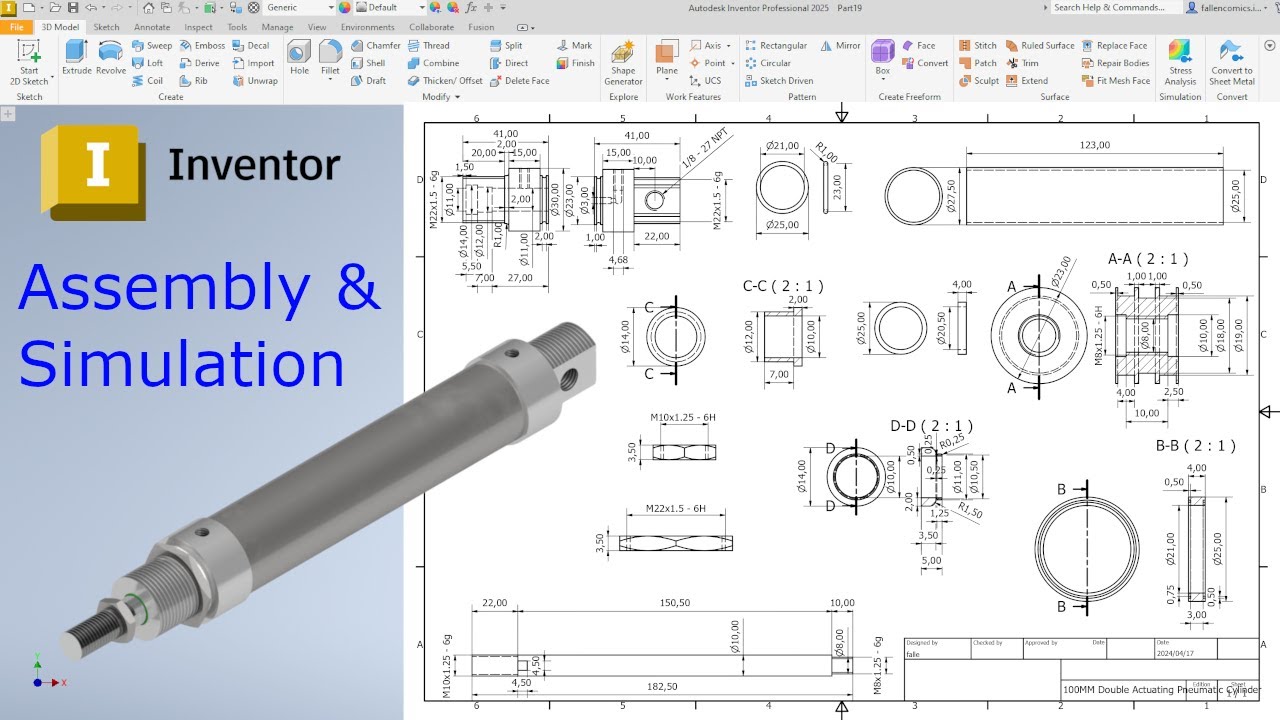 Assembly of Pneumatic Actuator Parts and Simulation | Autodesk Inventor Tutorial