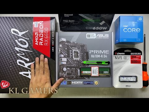 intel Core i3 12100F ASUS PRIME H610M-K D4 msi AMD RADEON RX6600 ARMOR Gaming PC Build