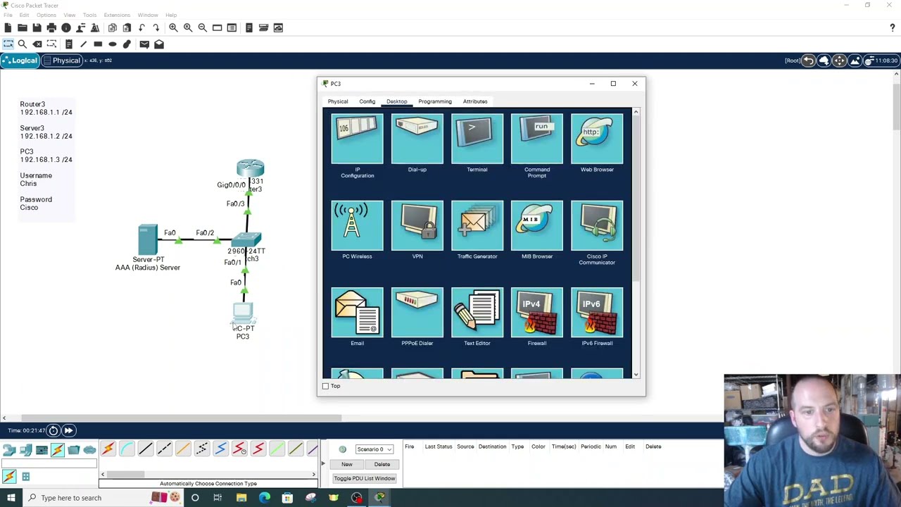 Configure a Router to use AAA (Radius/TACACS) for Authentication using Cisco Packet Tracer