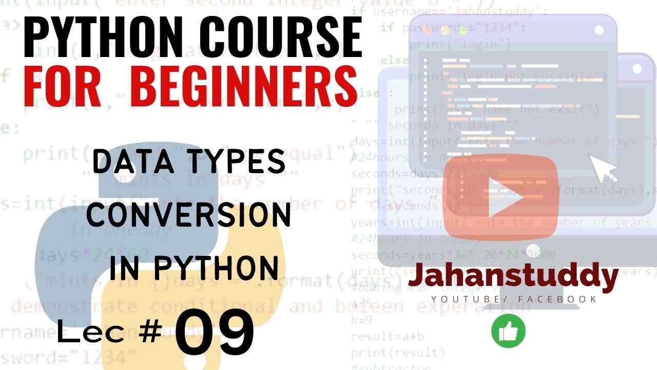 Lec 9 | Data types conversion  in python | Type conversion in python #pythonprogramming #coding