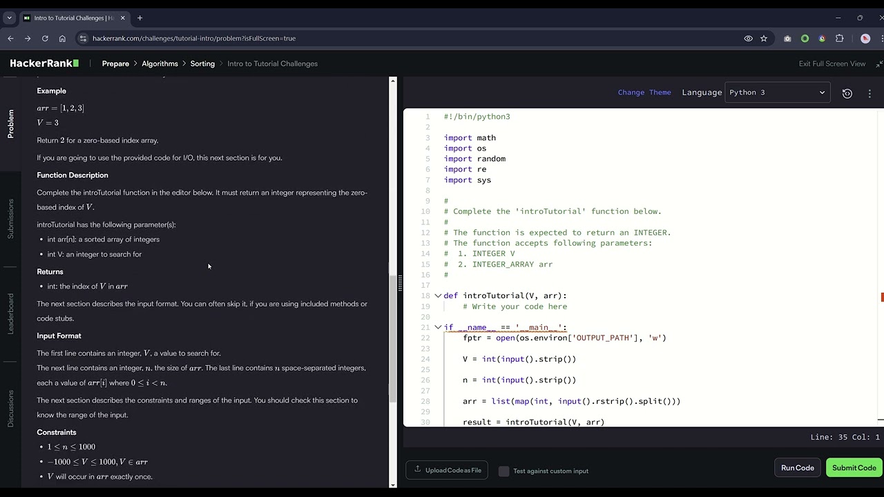 Hackerrank Problem: Intro to Tutorial Challenges