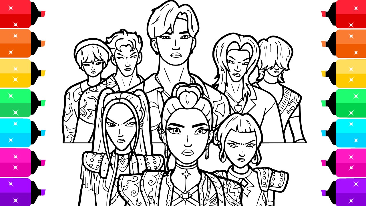 KPop Demon Hunters Coloring Pages | Coloring Saja Boys vs Huntrix