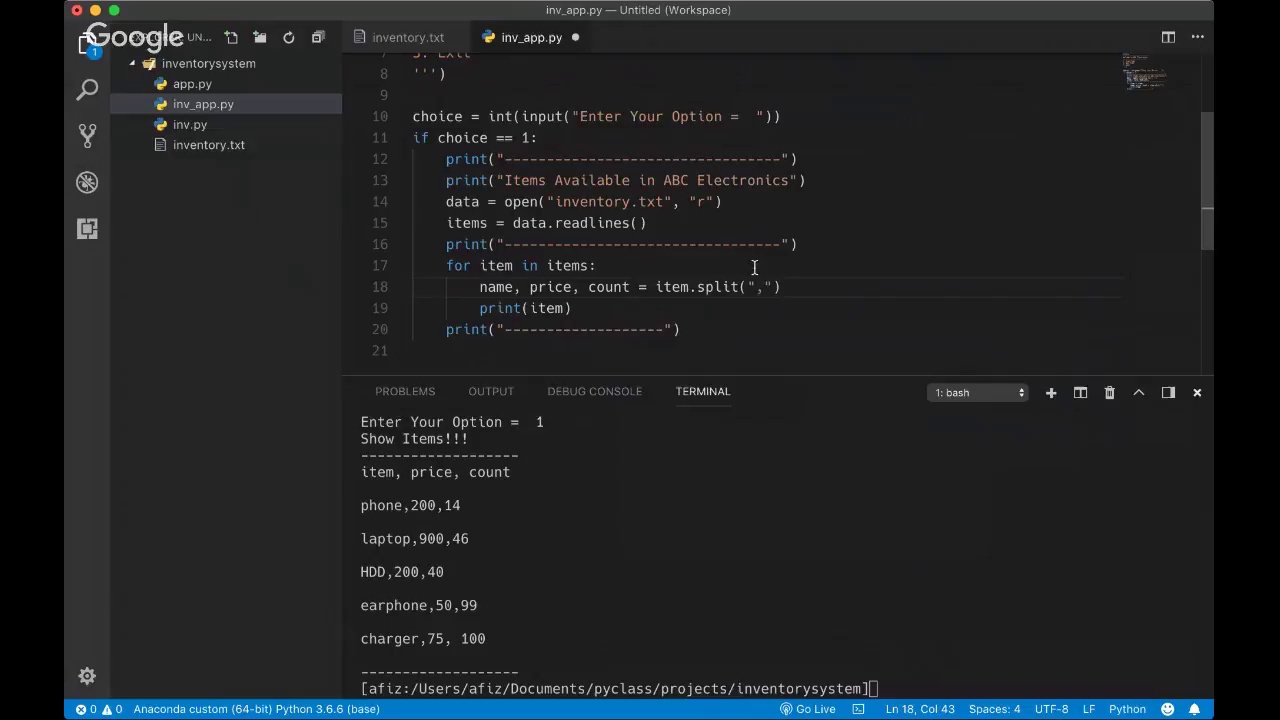 Python Projects 1:  Simple Inventory System Part 1