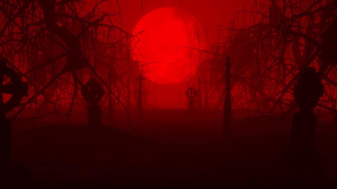 Graveyard Blood Moon Halloween 4K Animated Motion Background Wallpaper Screensaver