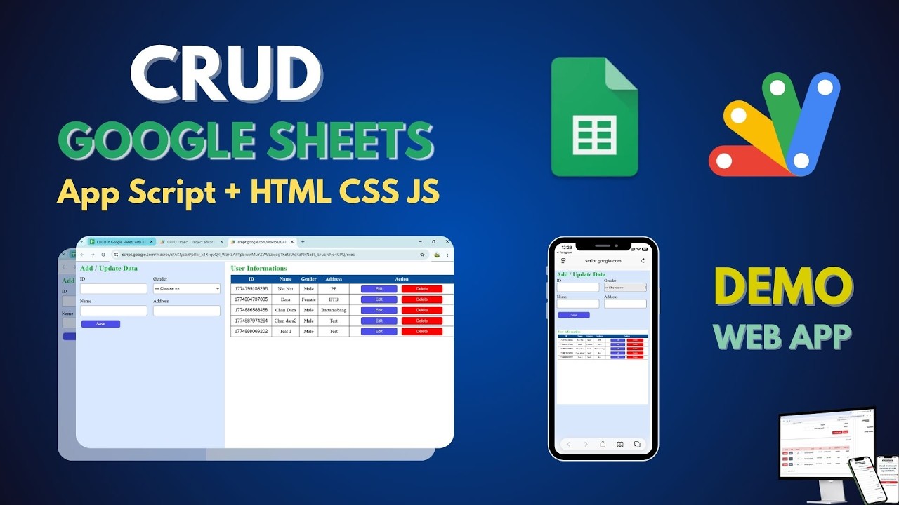 CRUD Google Sheets with Apps Script | HTML CSS JavaScript (Demo Project)