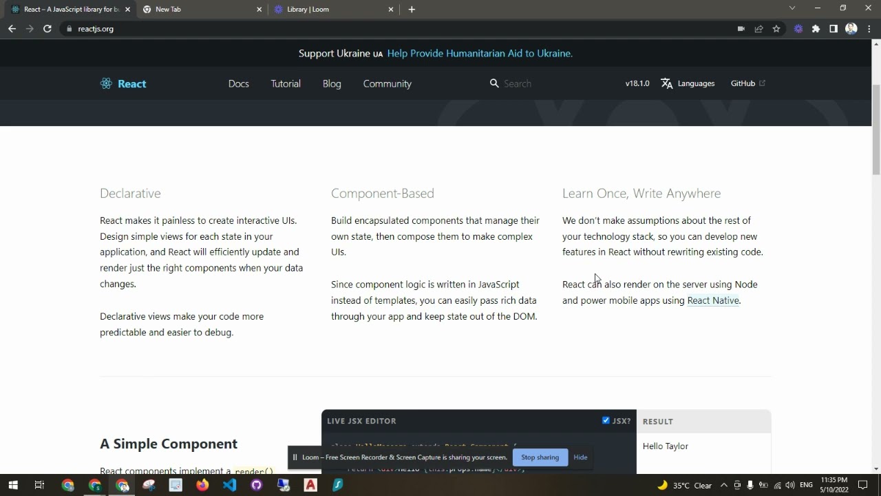 React – A JavaScript library for building user interfaces