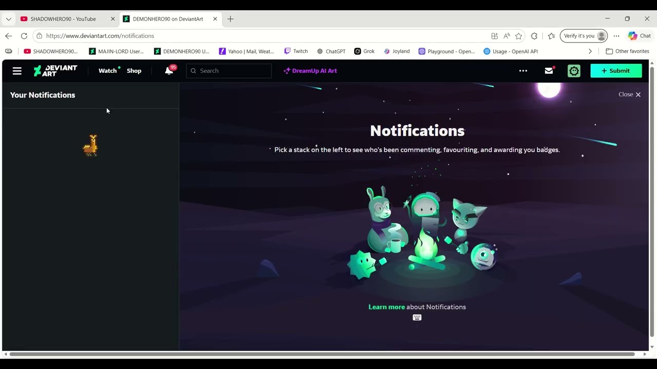 i just got 45 notifications on deviantart(may 12th 2026)