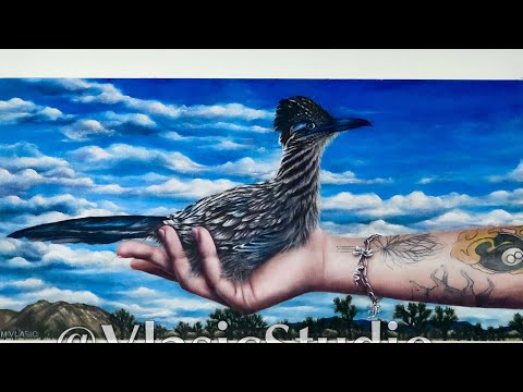 “Deserted” Original Oil Painting by Artist Marie Vlasic Joshua Tree Roadrunner Art