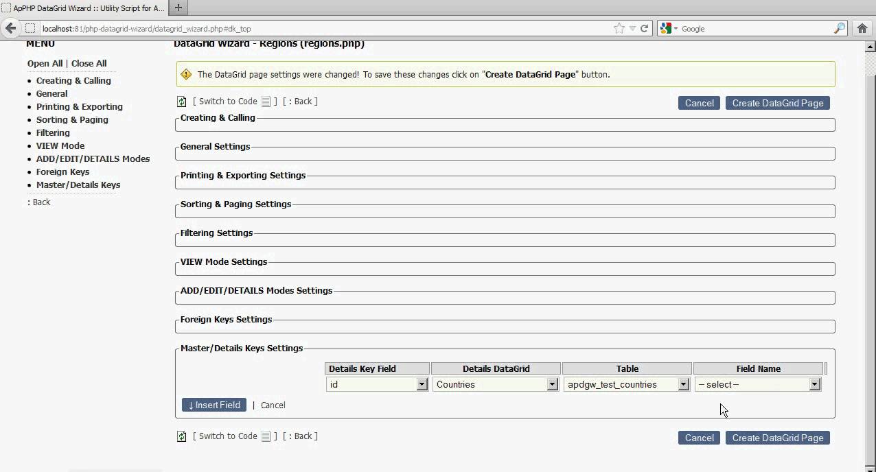 ApPHP DataGrid Wizard - Master/Details Model