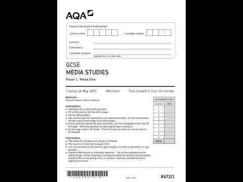 AQA GCSE Media Studies Paper 1 May 2023 Question Paper 8572 1 Media One