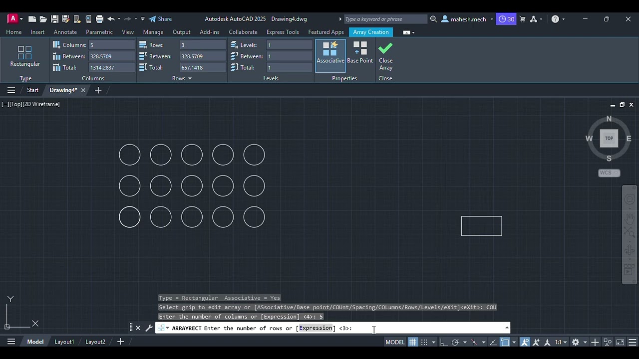ARRAYRECT Commands in AutoCAD | Rectangular Array in AutoCAD 