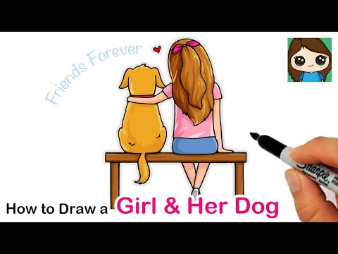 How to Draw a cute Girl Hugging her Dog | Back View