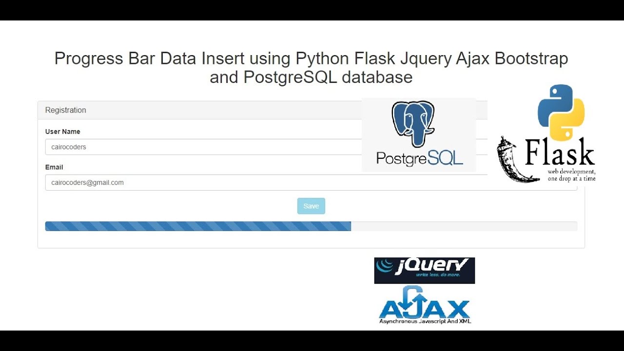 Progress Bar Data Insert using Python Flask Jquery Ajax Bootstrap and PostgreSQL database